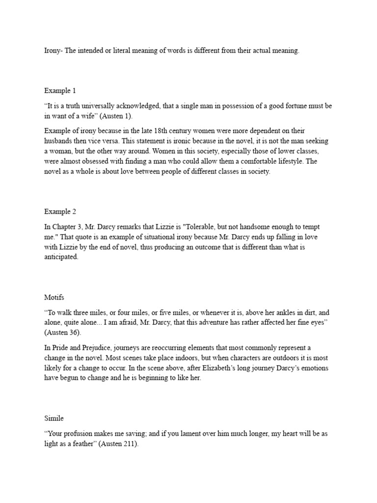 Literary Devices in Pride and Prejudice | PDF | Mr. Darcy | Pride And ...