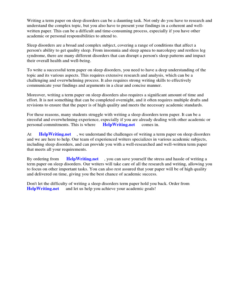 Sleep Disorders Term Paper | PDF | Insomnia | Sleep