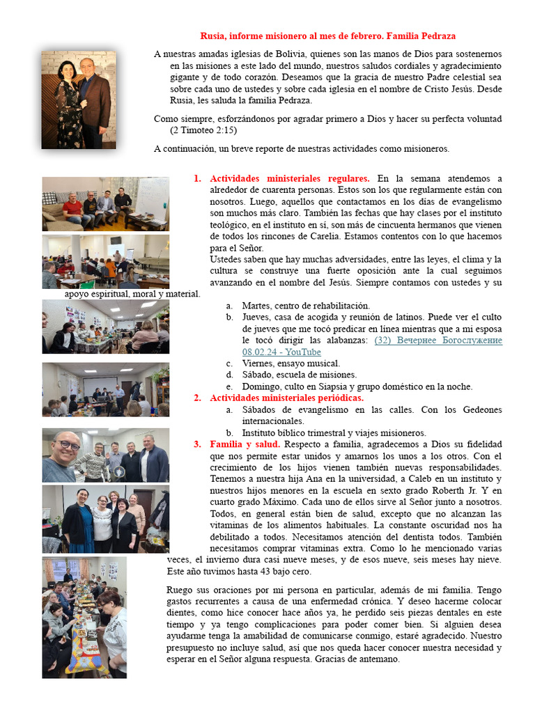 Febrero de 2024 Informe de Misiones | PDF | Jesús | Evangélico