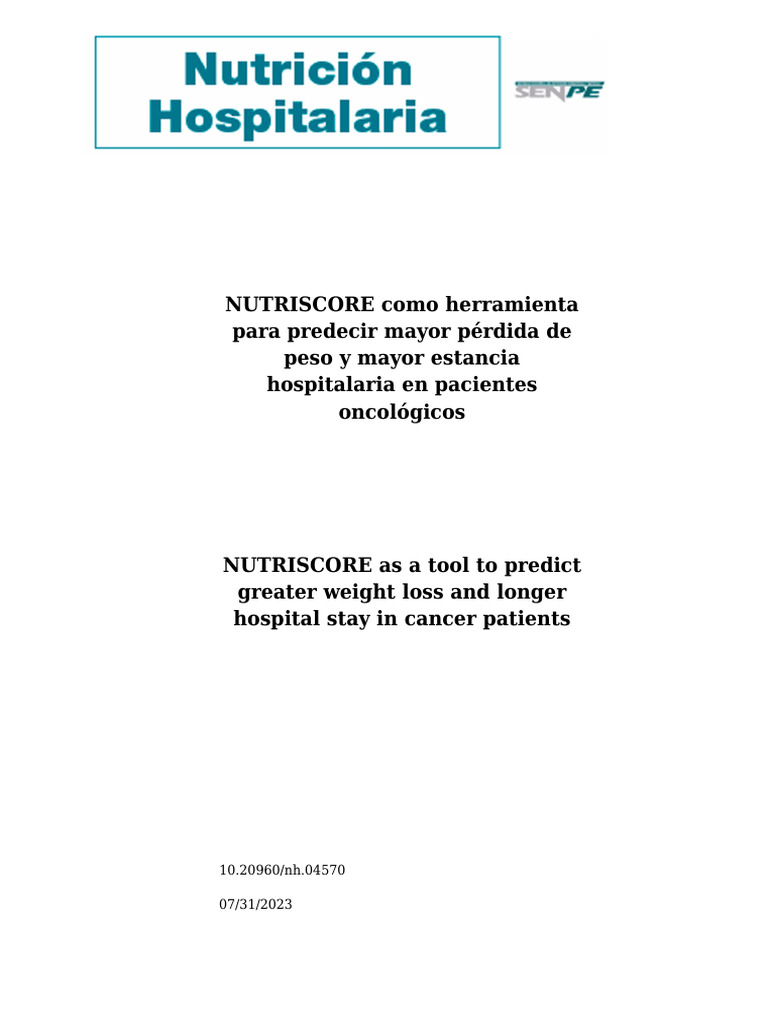 NUTRISCORE Como Herramienta para Predecir Mayor Pérdida de Peso y Mayor ...