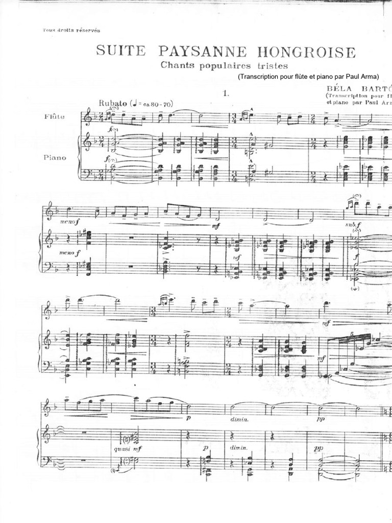Suite Paysanne Hongroise - Bartók (Part Piano) | PDF