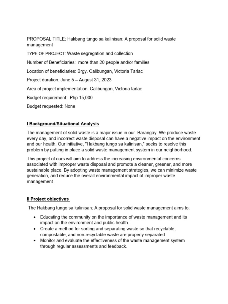 Project Proposal | PDF | Waste Management | Waste