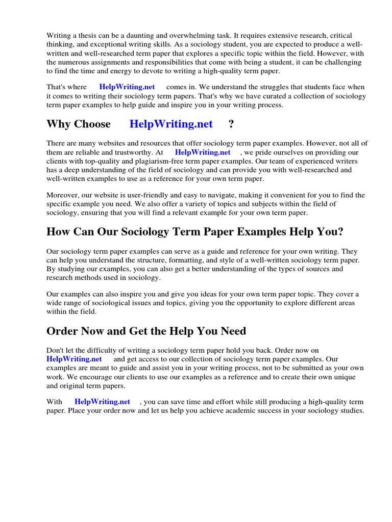 Sociology Term Paper Examples | PDF | Sociology | Essays