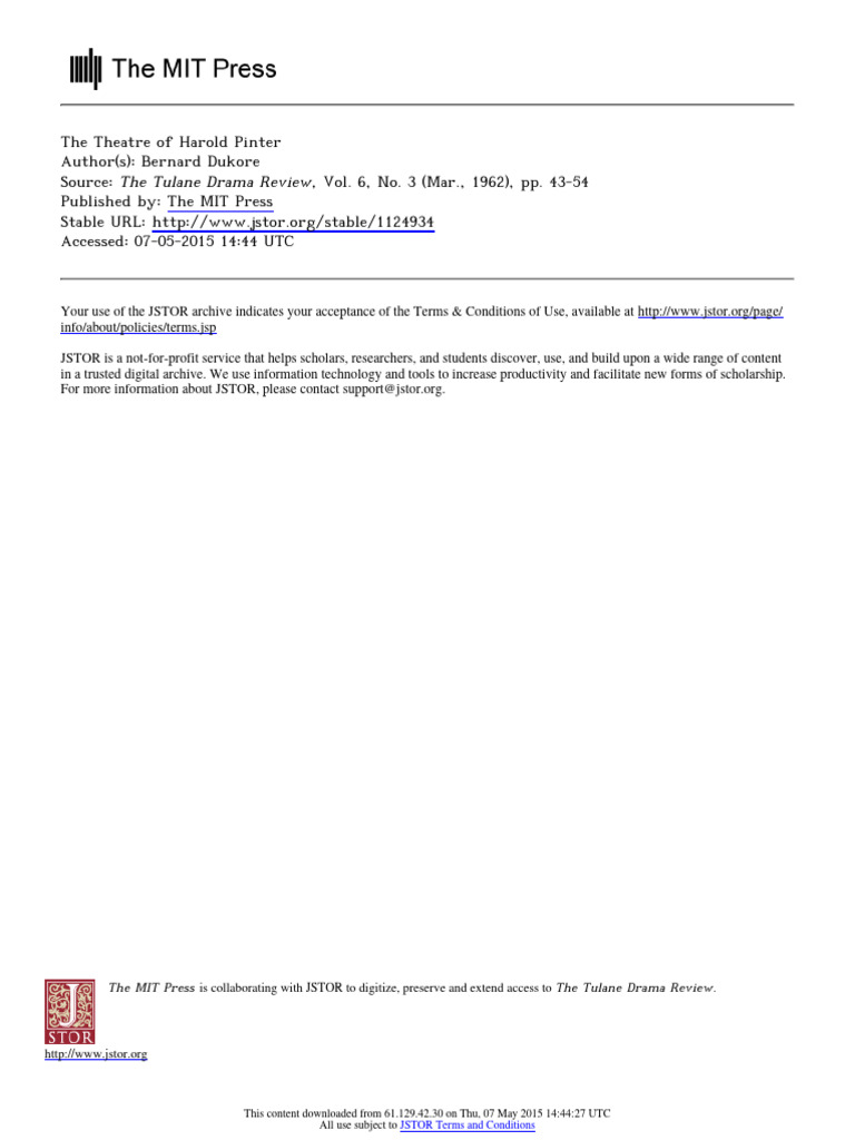 The Theatre of Harold Pinter | PDF | Plays Adapted Into Films | Plays