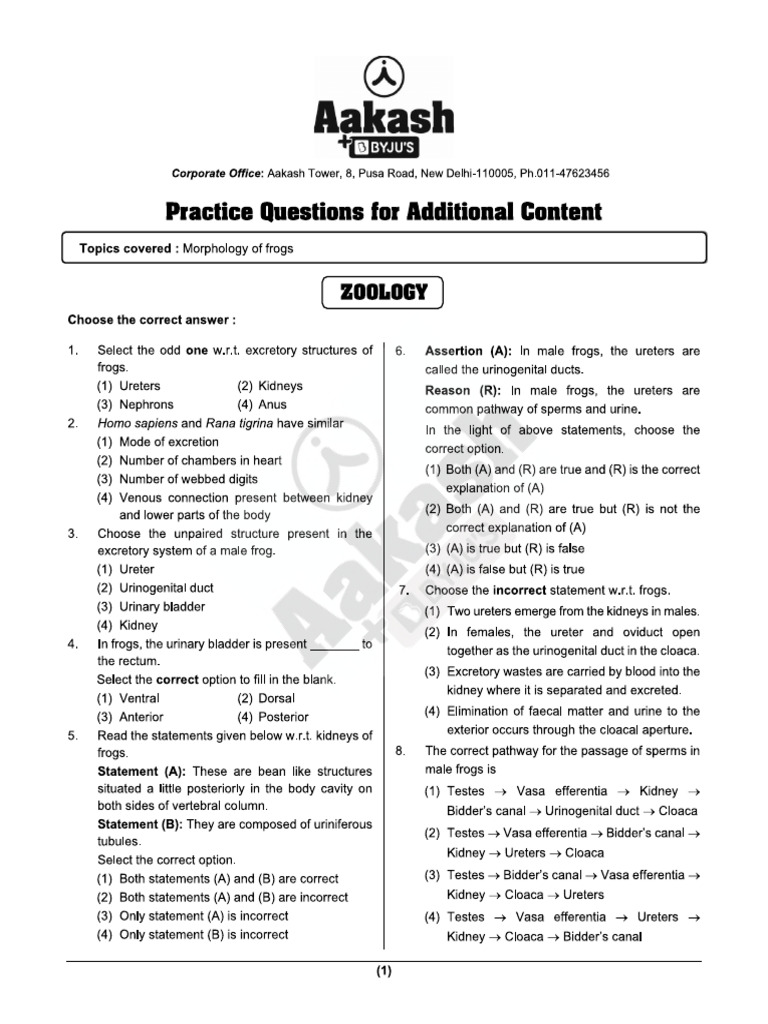 Practice Questions For Additional Content - Zoology | PDF