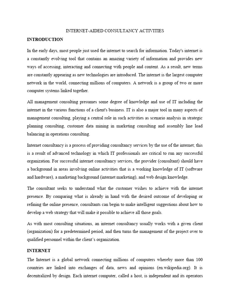 Internet Aided Consultancy Activities | PDF | Internet | World Wide Web