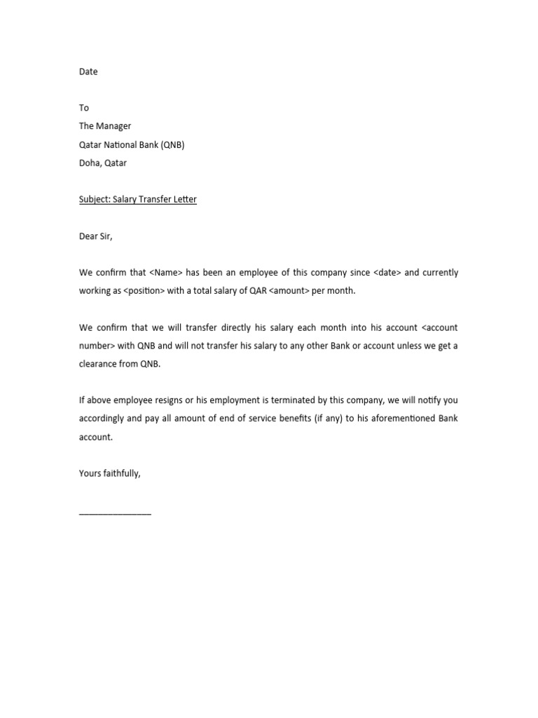 Sample Salary Transfer Letter | PDF