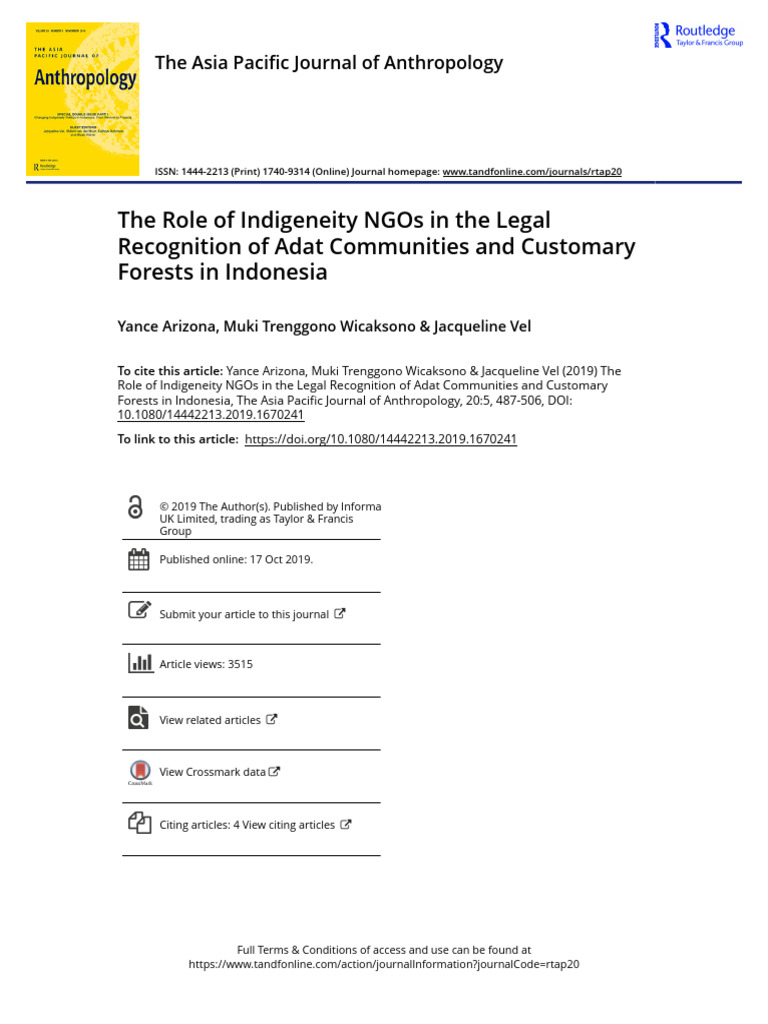The Role of Indigeneity NGOs in The Legal Recognition of Adat ...