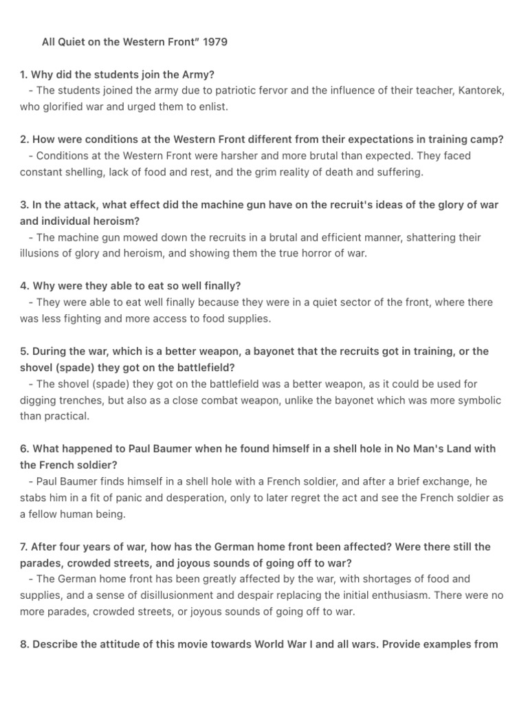 "All Quiet on the Western Front Analysis" | PDF | Warfare | Conflicts