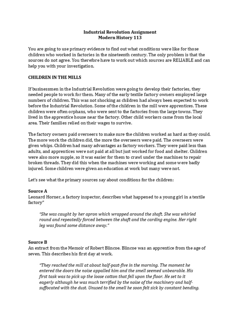 Industrial Revolution Assignment | PDF | Occupational Safety And Health ...