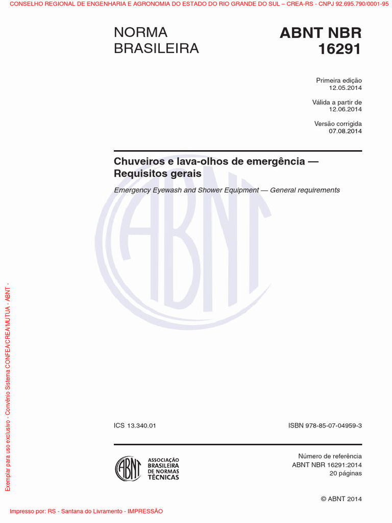 ABNT NBR 16291 2014 Versao Corrigida 2014 | PDF | Válvula | Chuveiro