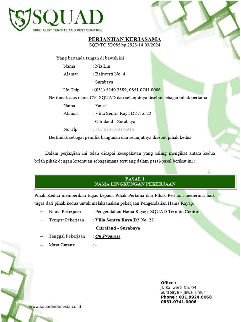 Termite Pengisian Pipa Faisal (Villa Sentra Raya D2 No. 22, Citraland - Surabaya) | PDF
