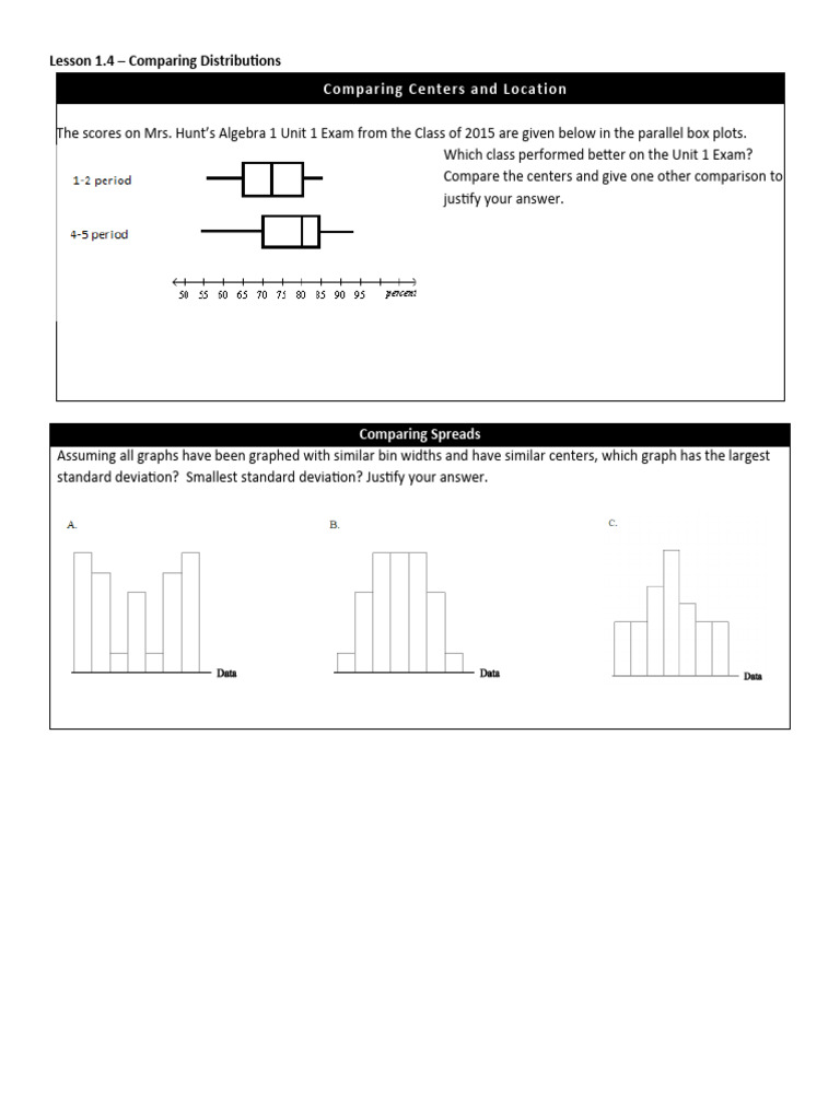 Lesson 14 Comparing Distributions Pdf Histogram Applied Mathematics