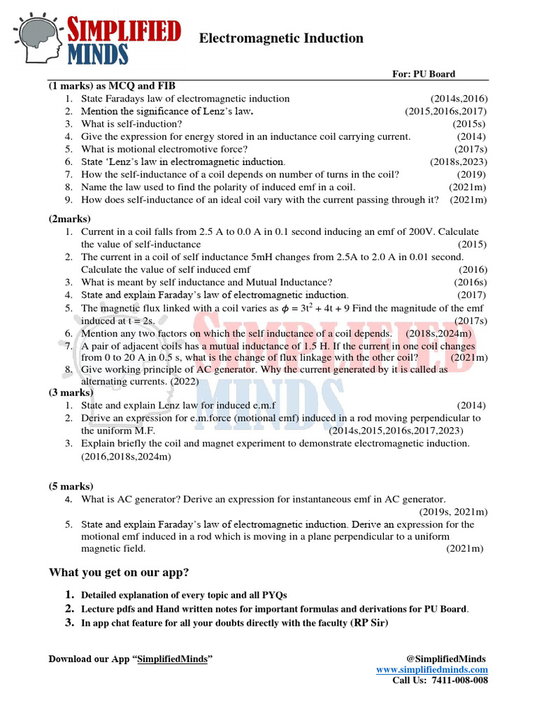 Electromagnetic Induction Guide | PDF | Electromagnetic Induction | Inductance