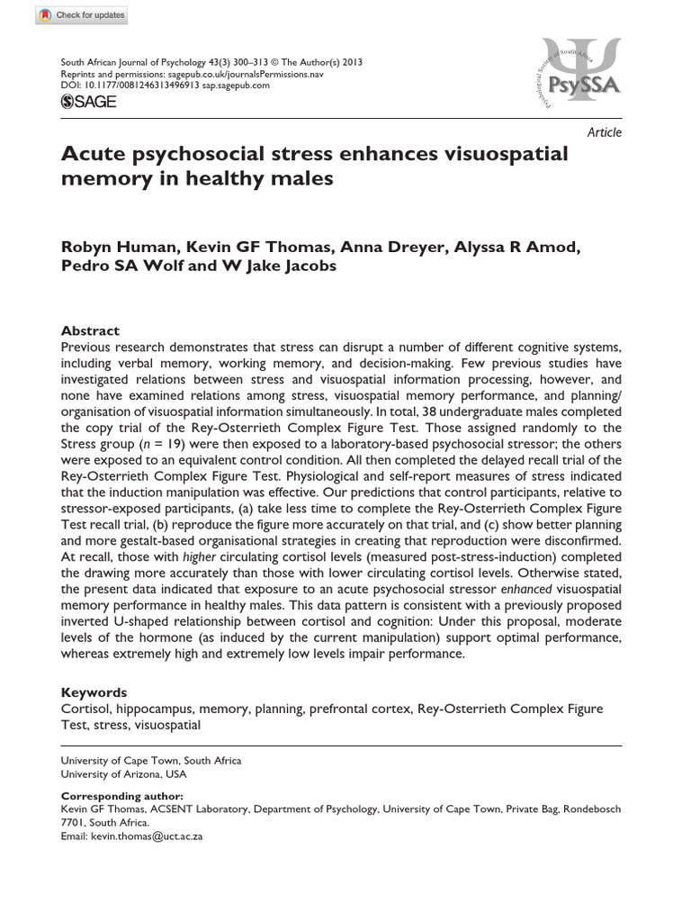 Human Et Al 2013 Acute Psychosocial Stress Enhances Visuospatial Memory ...