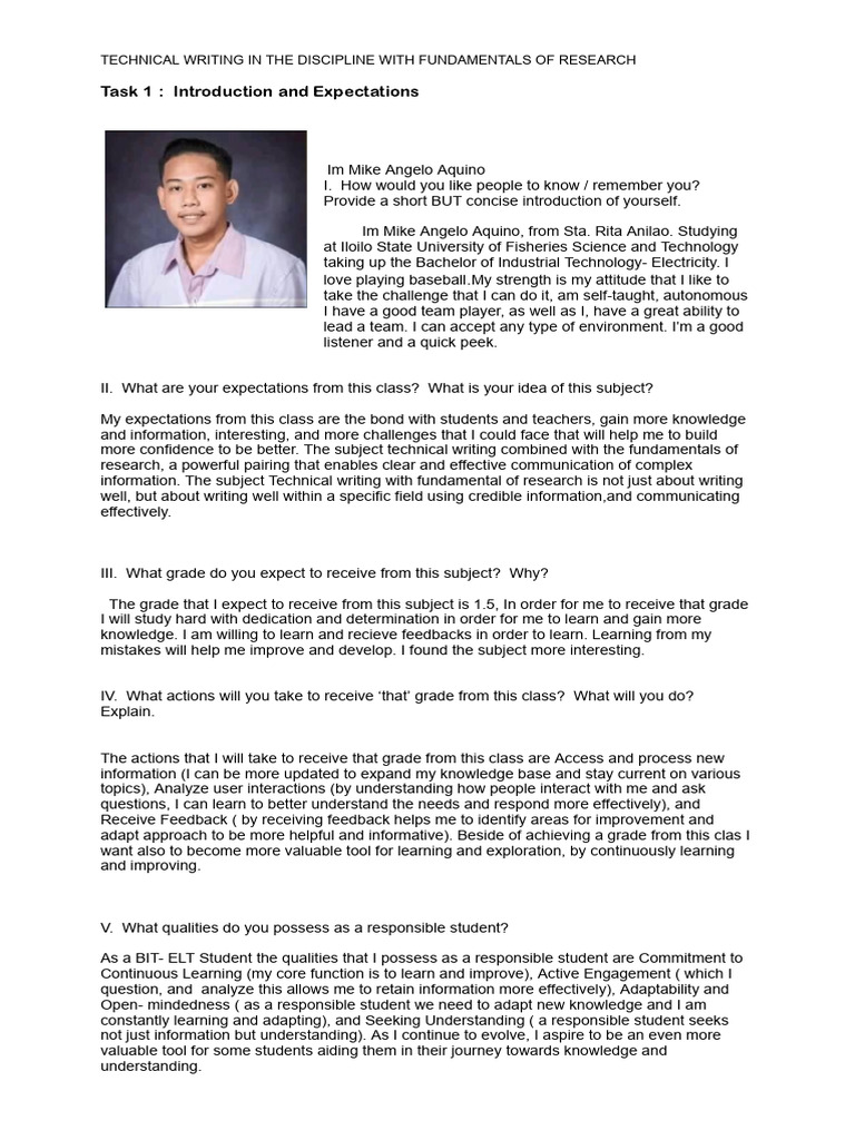 Task 1 - INTRODUCTION AND EXPECTATIONS | PDF | Learning | Knowledge