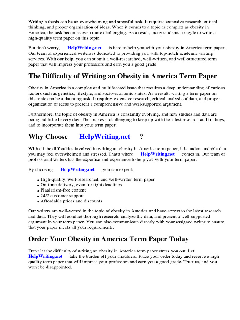 Obesity in America Term Paper | PDF | Obesity | Body Mass Index