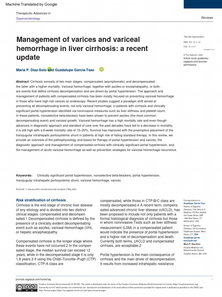 Variceal Hemorrhage Management Update | PDF | Cirrhosis | Clinical Medicine