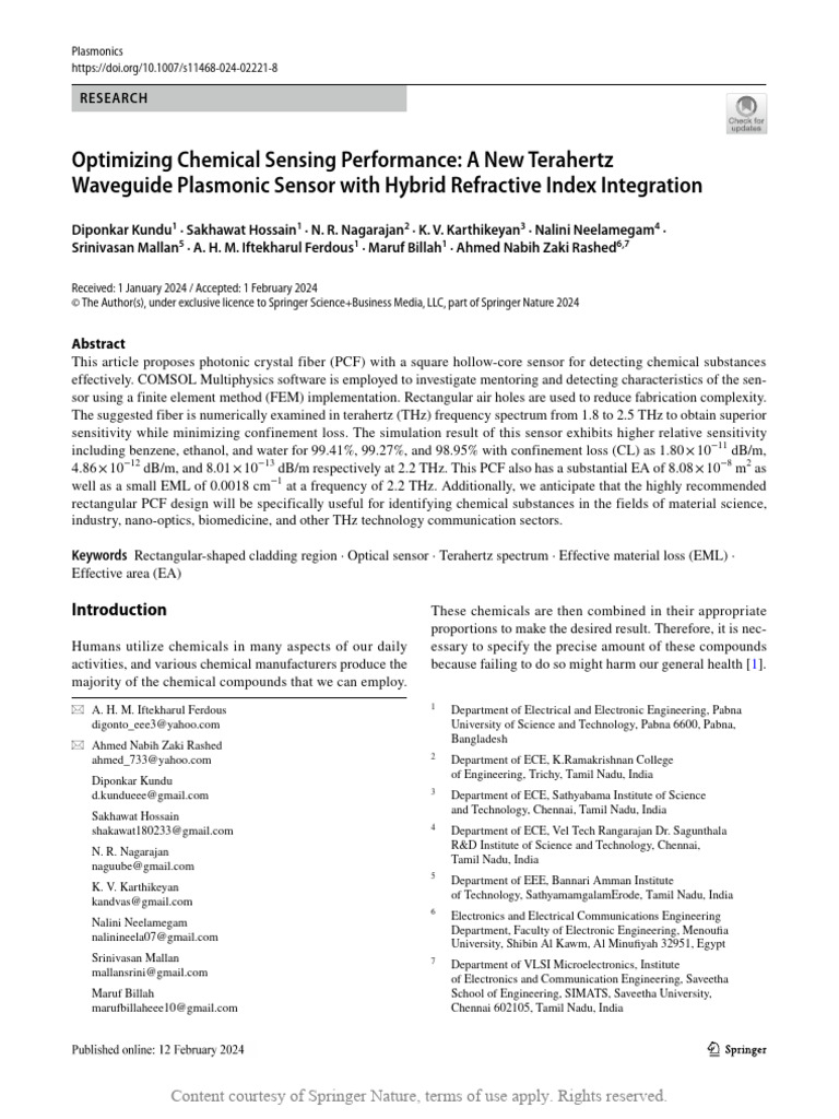 Optimizing THz Plasmonic Sensors | PDF | Terahertz Radiation | Optical Fiber