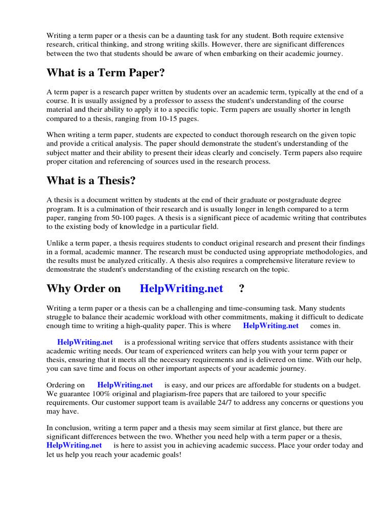 Student Guide: Term Paper vs. Thesis | PDF | Thesis | Academic Publishing