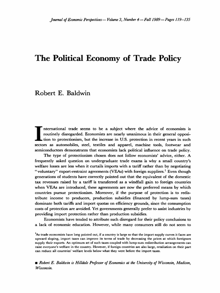 Political Economy of Trade Policy Analysis | PDF | Tariff | Economics