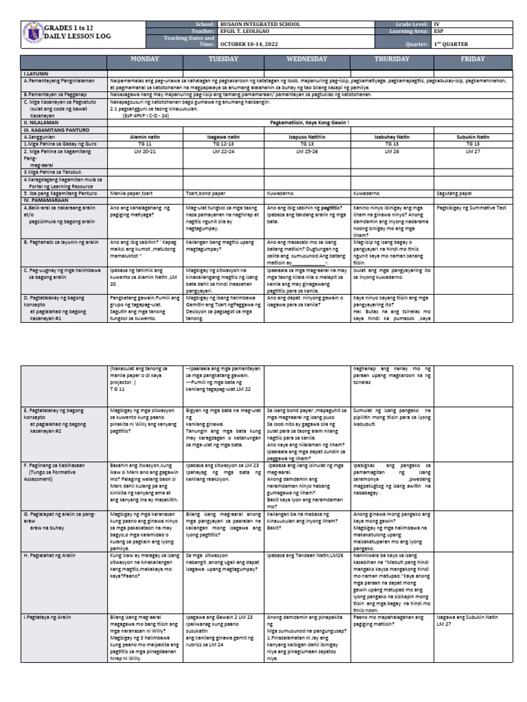 DLL - Esp 4 - Q1 - W3 | PDF