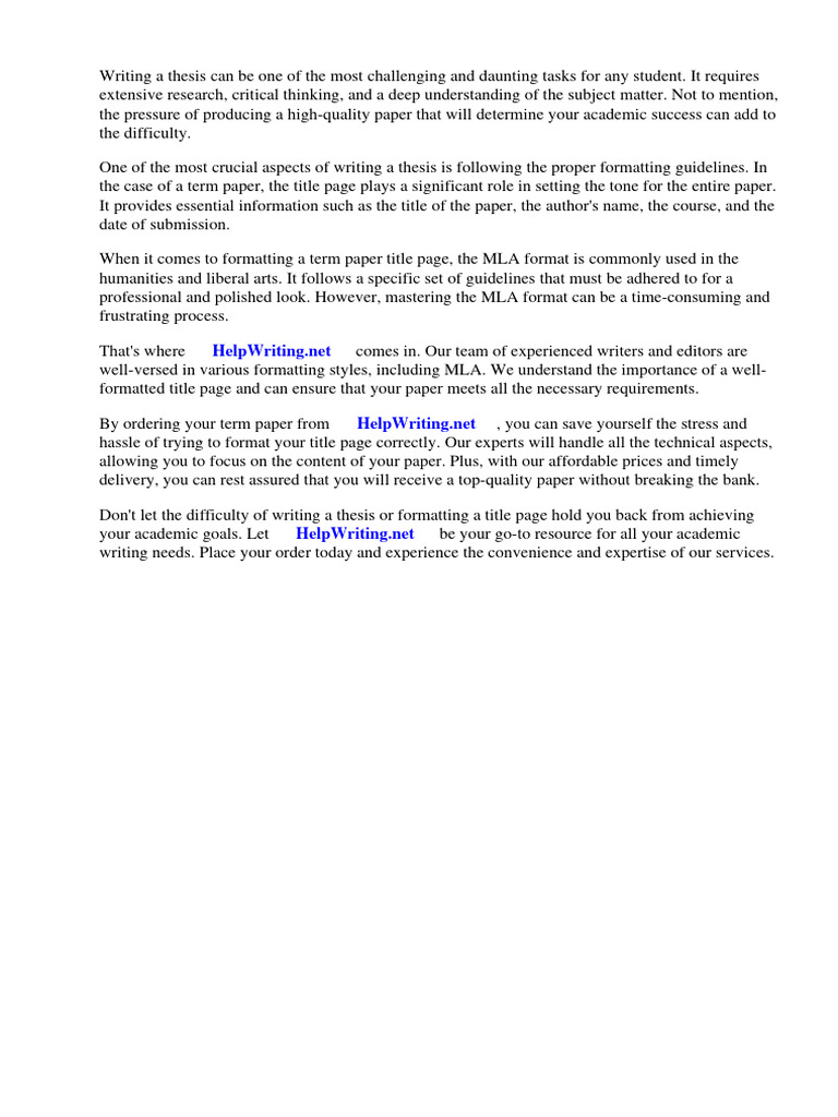 Mla Format Term Paper Title Page | PDF | Citation | Apa Style