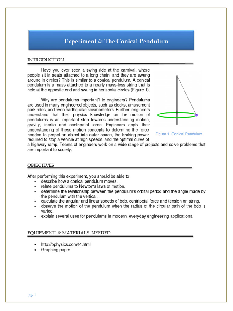 Experiment 4 Conical Pendulum | Download Free PDF | Pendulum | Force