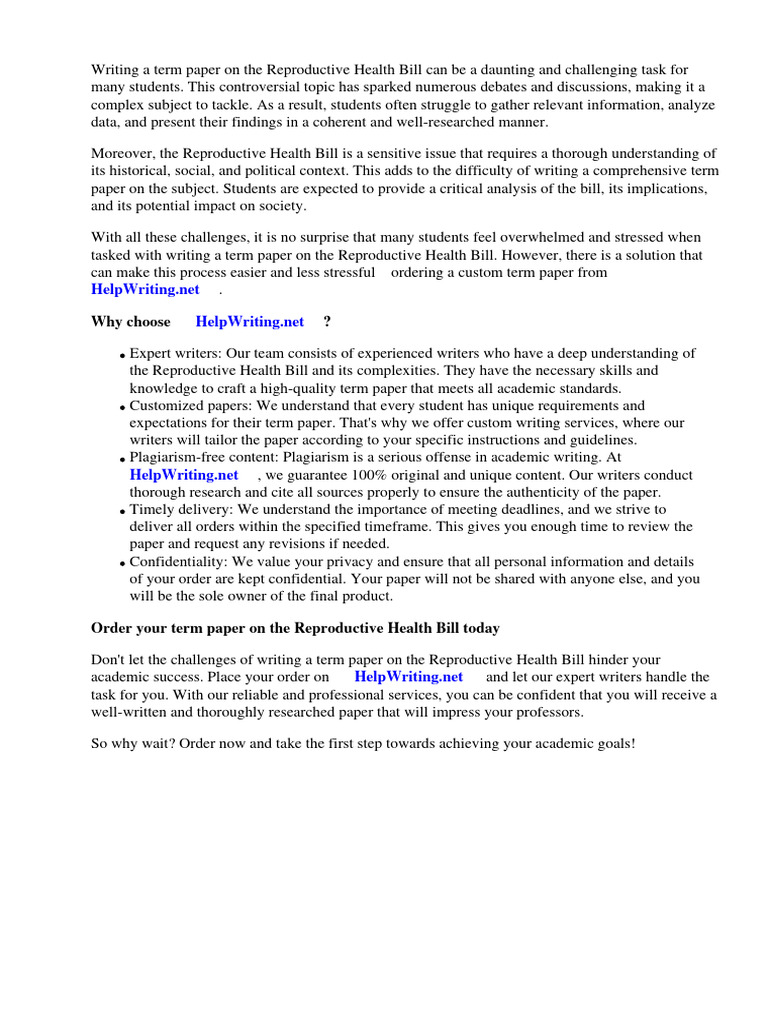 Reproductive Health Bill Term Paper | PDF | Family Planning | Birth Control