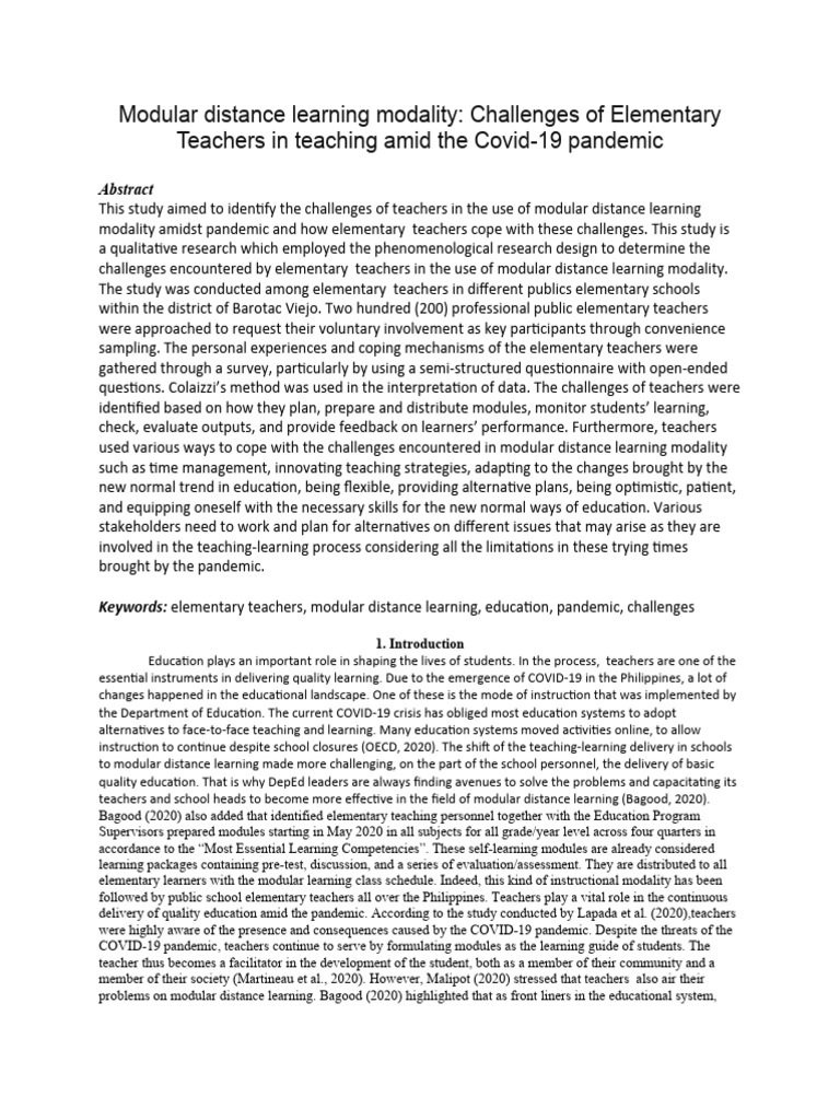 My Research Proposal on Modular distance learning modality | PDF ...