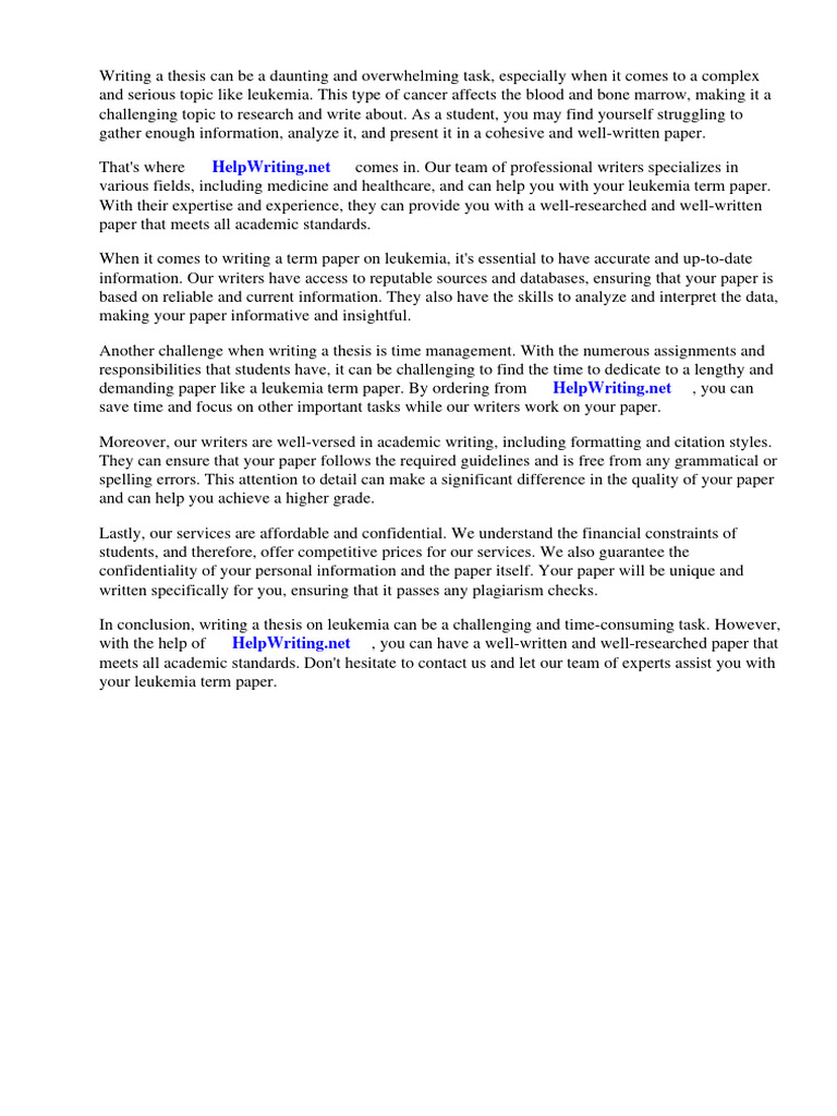 Leukemia Term Paper | PDF | Leukemia | Cancer
