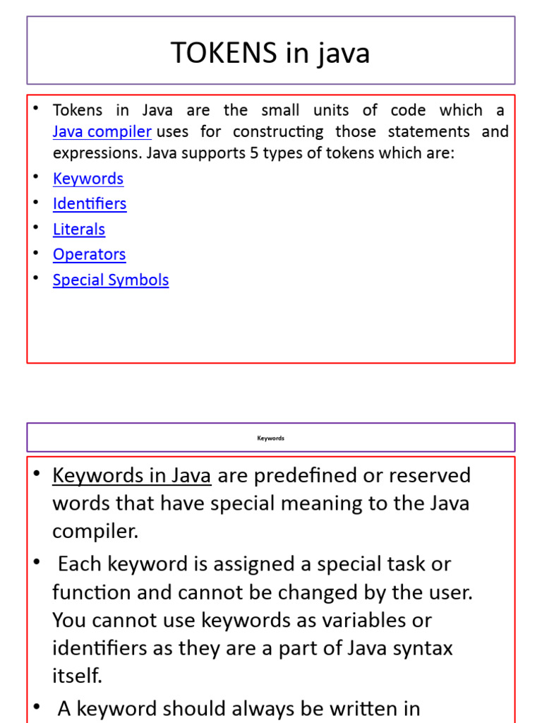 TOKENS in java | PDF | Reserved Word | Boolean Data Type