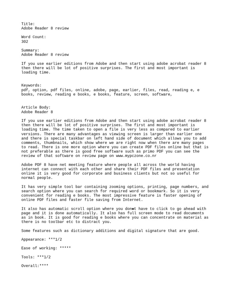 Adobe Reader 8 Review | PDF