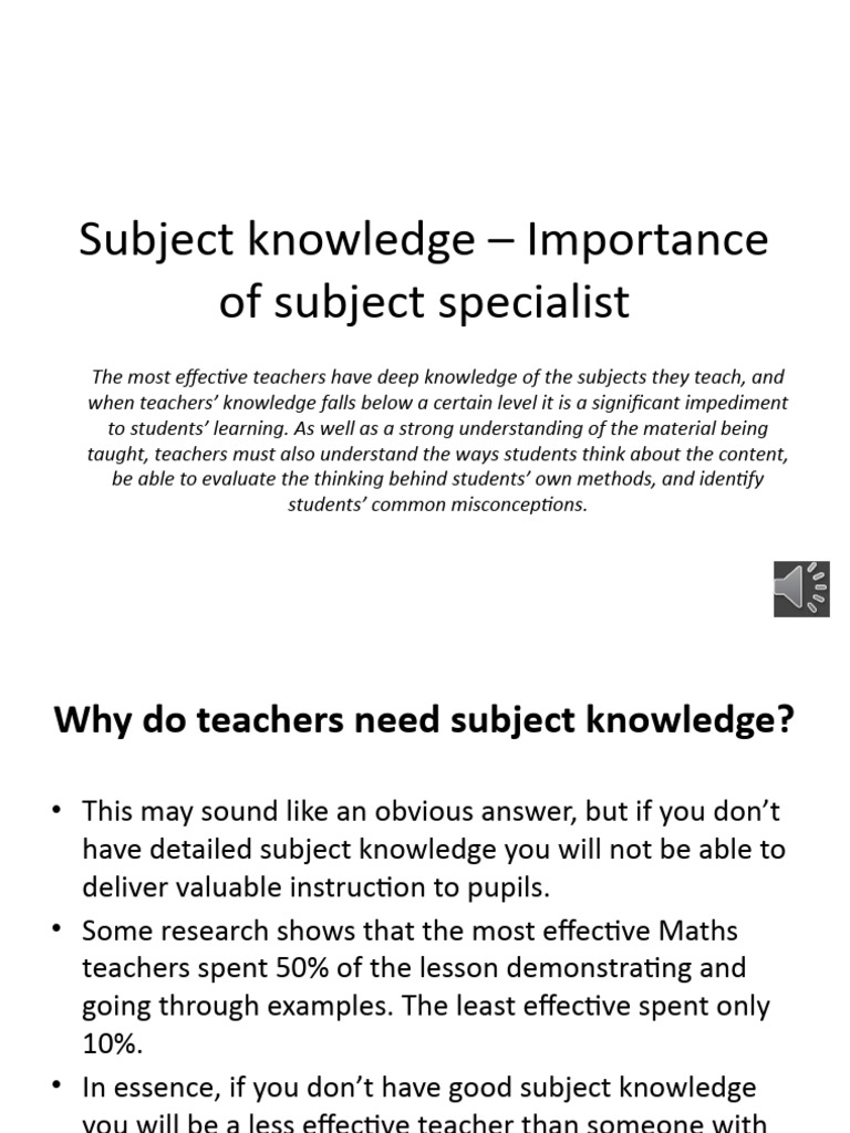 Subject knowledge – Importance of subject specialist | PDF | Teachers ...