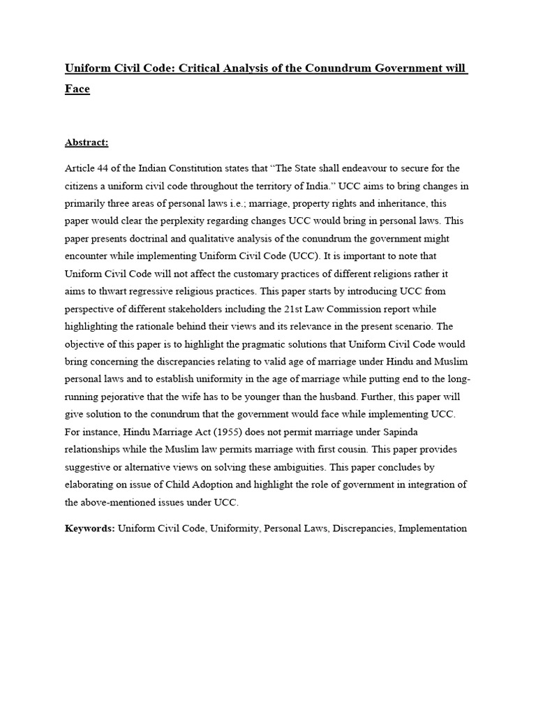 Abstract On Uniform Civil Code | PDF