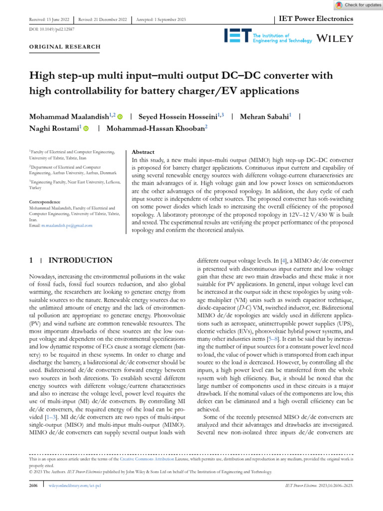 IET Power Electronics - 2023 - Maalandish - High Step Up Multi Input ...