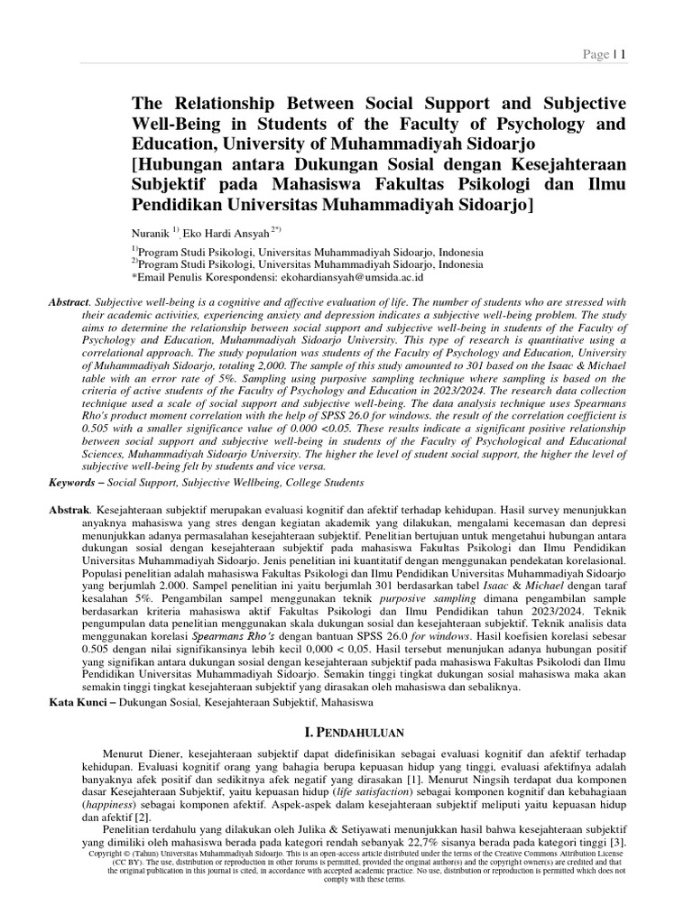 Relationship Between Social Support and Subjective | PDF | Social Support | Psychology