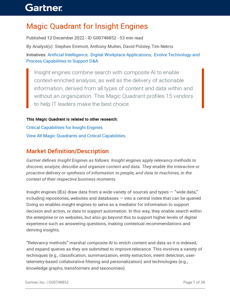 Magic Quadrant For Insight Engines | PDF | Analytics | Cloud Computing