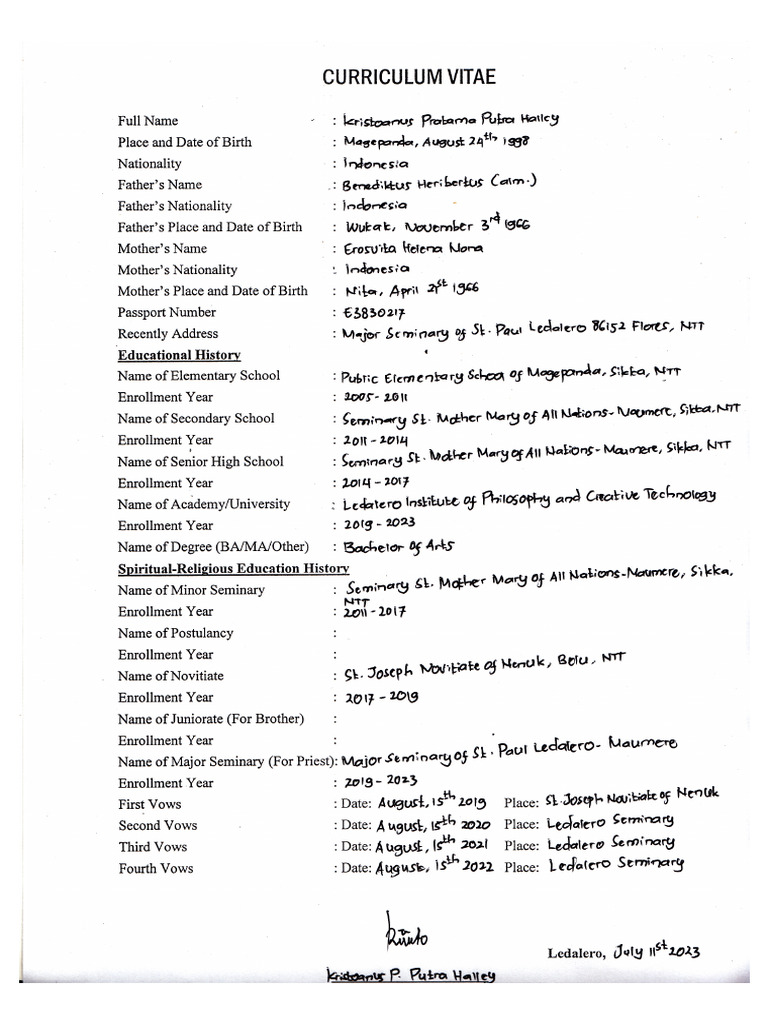 Kristoanus Pratama Putra Halley - Curriculum Vitae | PDF