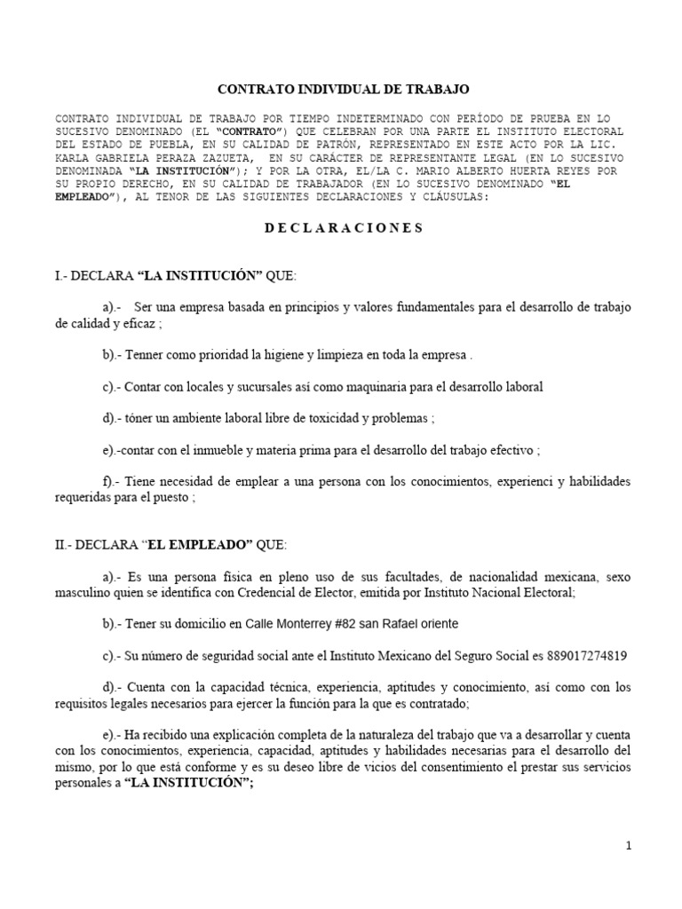 Copia de Formato Contrato Individual Trabajo 1 | PDF | Salario