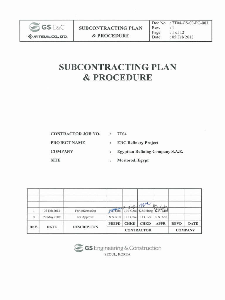7T04-CS-00-PC-003 Subcontractoring Plan & Procedure R1 | PDF | General ...