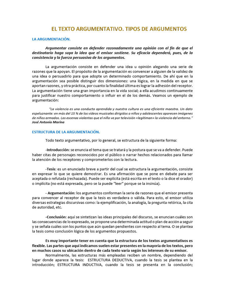 La Argumentacion. Tipos de Argumentos. Pautas para Hacer Una ...