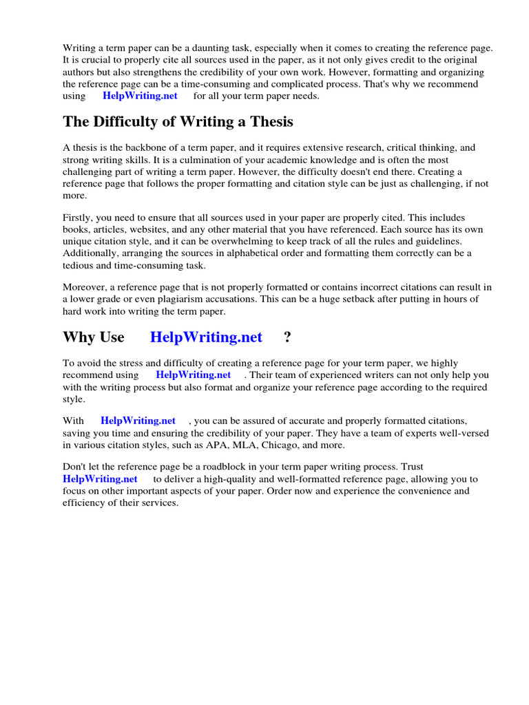 Term Paper Reference Page Sample | PDF | Apa Style | Citation