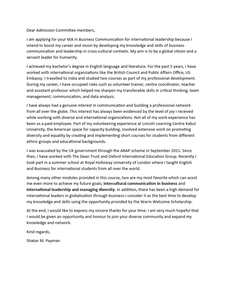 Dear Admission Committee Members | PDF