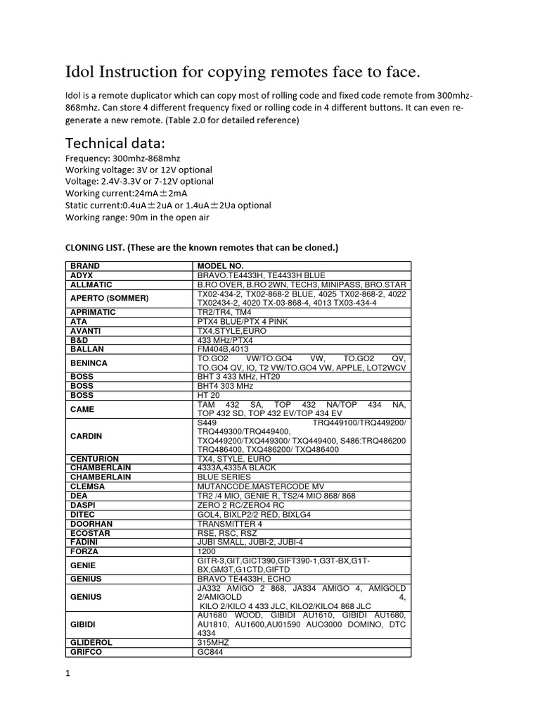Idol Remote Cloning Instructions | PDF
