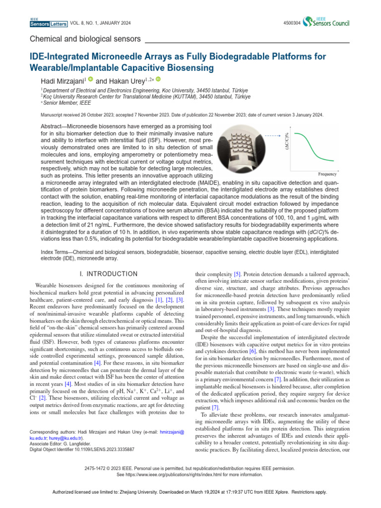 IDE-Integrated Microneedle Arrays As Fully Biodegradable Platforms For ...