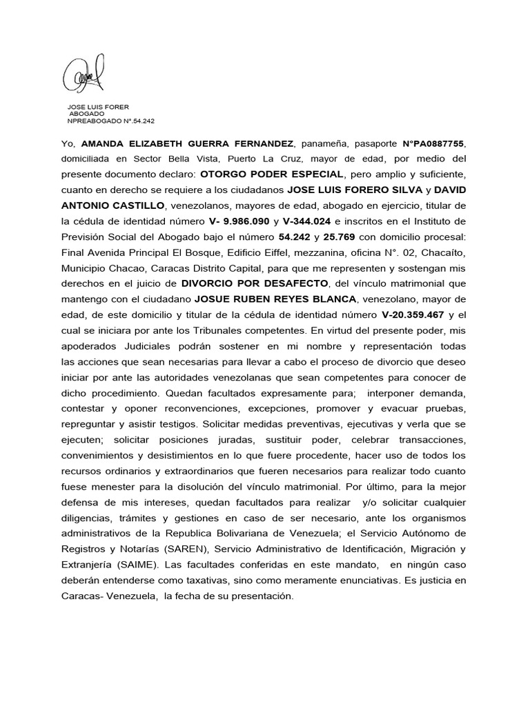 PODER Divorcio Desafecto Amanda Guerra | PDF | Derecho