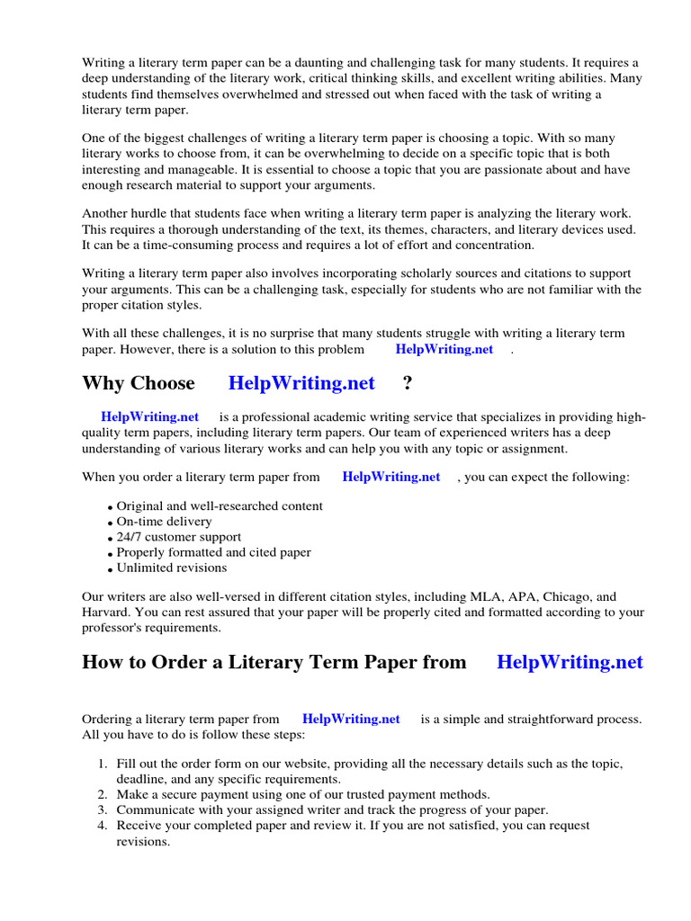 Literary Term Paper Sample | PDF | Essays | Motivation