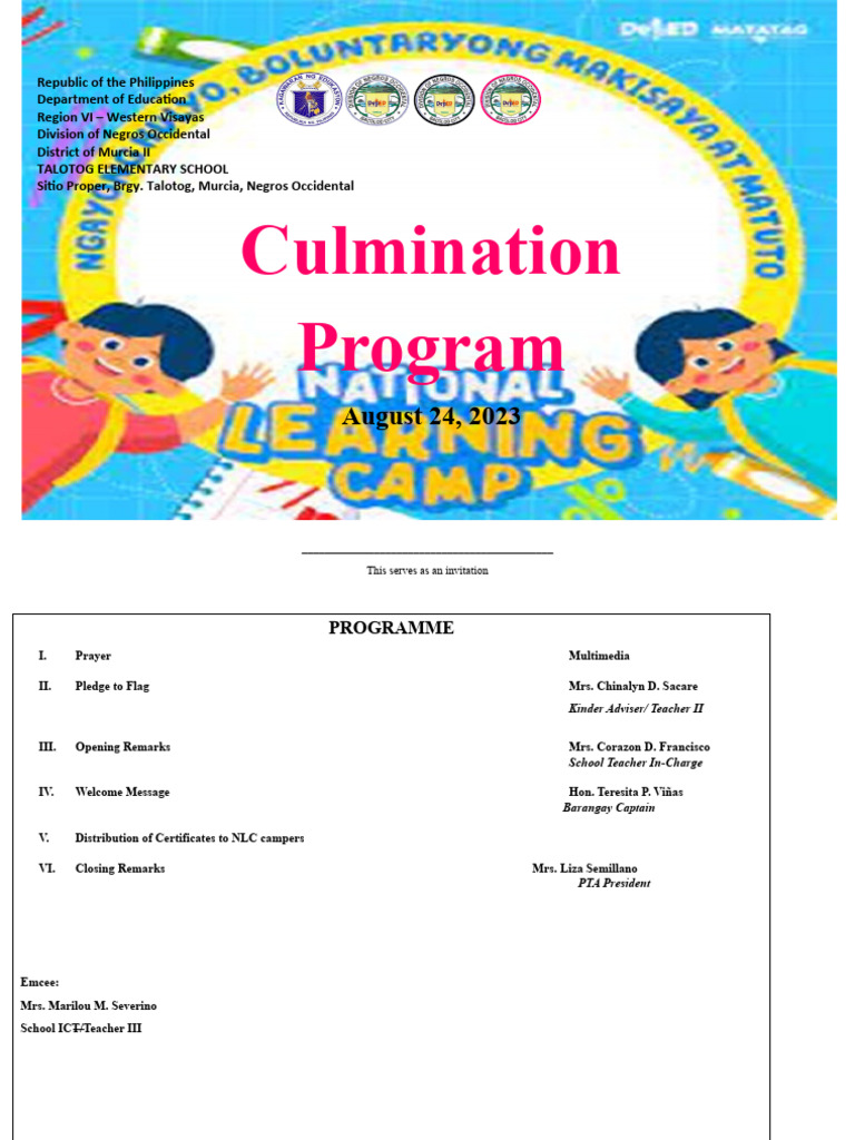 Culmination Program Invitation 2023 | PDF