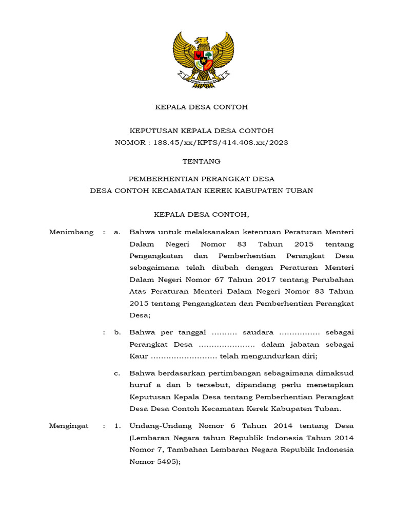 SK Pemberhentian Perangkat Desa | PDF